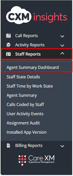 Choose “Agent Summary Dashboard”.