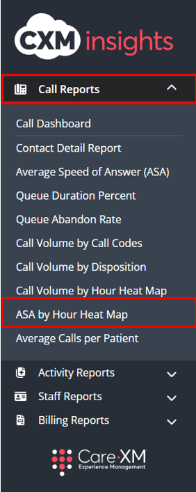 Click on Call Reports, then "ASA by Hour Heat Map":