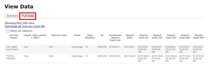 3. Click download all rows as text file